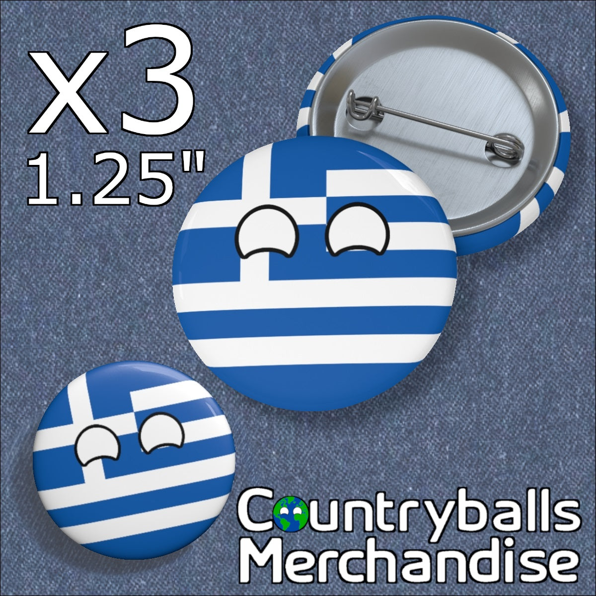 Greece Pin Badges x3 Pack – CountryballsMerchandise